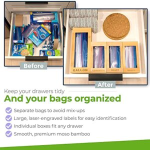 Bag Storage Organizer for Kitchen Drawer, Bambo Food Storage Bags Organizer Holder, Compatible with Quart, Sandwich and Ziplock Gallon, Snack Variety Size Bag (4 Pack)