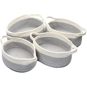 lovelyduo woven storage baskets 4-piece, natural cotton rope basket for baby nursery basket, cat dog toys basket, bathroom organizing baskets, empty decorative gift basket oval white grey