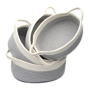 Lovelyduo Woven Storage Baskets 4-Piece, Natural Cotton Rope Basket for Baby Nursery Basket, Cat Dog Toys Basket, Bathroom Organizing Baskets, Empty Decorative Gift Basket Oval White Grey