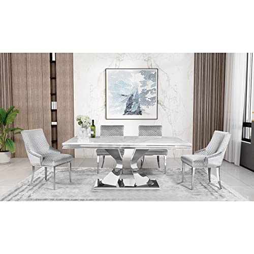 AZhome Dining Chairs, Silver Gray Velvet Upholstered Dining Room Chairs with Silver Metal Legs, Heavy Duty Dining Chair Set of 6