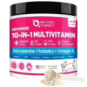 dog vitamins powder, probiotics & digestive enzymes for gut health, glucosamine & chondroitin & omega 3, complete supplement for homemade dog food, joint & skin & immune support, dog allergy relief