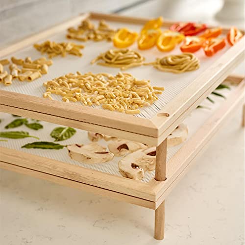 VALINK Wooden Pasta Herb Drying Racks,Stackable Food Dryer with Net Pasta Herb Drying Rack Drying Wooden Air Drying Rack (one layer/two layers)