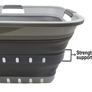 SAMMART 42L (11 gallon) Collapsible Plastic Laundry Basket - Foldable Pop Up Storage Container/Organizer - Portable Washing Tub - Space Saving Hamper/Basket (Grey/Dark Grey)