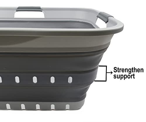 SAMMART 42L (11 gallon) Collapsible Plastic Laundry Basket - Foldable Pop Up Storage Container/Organizer - Portable Washing Tub - Space Saving Hamper/Basket (Grey/Dark Grey)