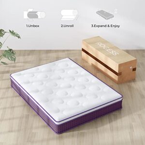 REGOSS 12 Inch Innerspring Hybrid Mattress, Motion Isolation Individually Wrapped Pocket Coils Mattress, Queen Size Mattress in a Box, Foam and Spring Mattress for Pressure Relief, Purple