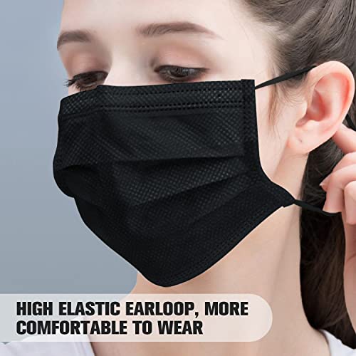 100 Pack Black Disposable Face Masks, USA Made Bulk masks disposable 3-Layer Adult Safety Masks for Protection with Elastic Earloops