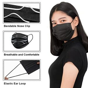 100 Pack Black Disposable Face Masks, USA Made Bulk masks disposable 3-Layer Adult Safety Masks for Protection with Elastic Earloops