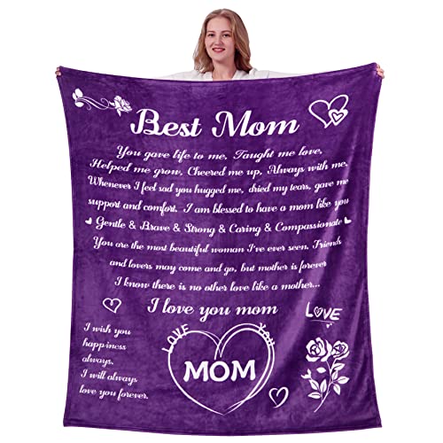 Lukeight Gifts for Mom, Birthday Gifts for Women, Blanket from Daughter or Son, Valentines Day Gifts , Fleece Throw , Mom Gifts for Her Birthday, Mothers Day, 65x55 inch, Purple