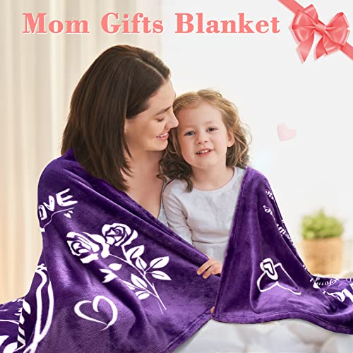 Lukeight Gifts for Mom, Birthday Gifts for Women, Blanket from Daughter or Son, Valentines Day Gifts , Fleece Throw , Mom Gifts for Her Birthday, Mothers Day, 65x55 inch, Purple