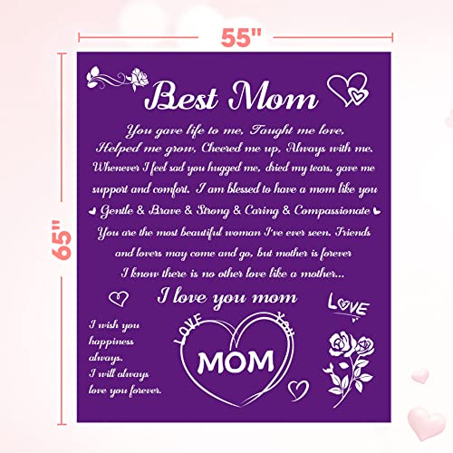 Lukeight Gifts for Mom, Birthday Gifts for Women, Blanket from Daughter or Son, Valentines Day Gifts , Fleece Throw , Mom Gifts for Her Birthday, Mothers Day, 65x55 inch, Purple