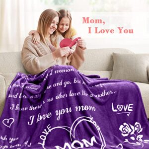 Lukeight Gifts for Mom, Birthday Gifts for Women, Blanket from Daughter or Son, Valentines Day Gifts , Fleece Throw , Mom Gifts for Her Birthday, Mothers Day, 65x55 inch, Purple