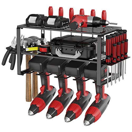 CWLOTAC Power Tool Organizer - 3 Layer Wall Mounted Tool Organizers and Storage, Drill Holder Wall Mount, Utility Storage Rack for Cordless Drill Charging Station Screwdriver