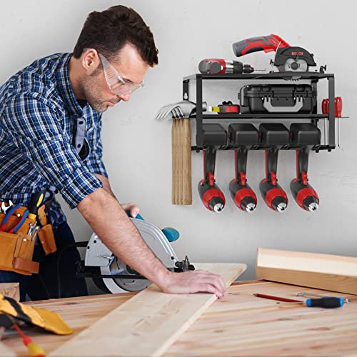 CWLOTAC Power Tool Organizer - 3 Layer Wall Mounted Tool Organizers and Storage, Drill Holder Wall Mount, Utility Storage Rack for Cordless Drill Charging Station Screwdriver