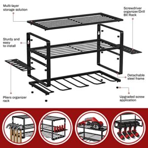 CWLOTAC Power Tool Organizer - 3 Layer Wall Mounted Tool Organizers and Storage, Drill Holder Wall Mount, Utility Storage Rack for Cordless Drill Charging Station Screwdriver