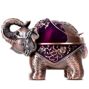 sogyupk elephant ashtray-outdoor windproof metal ashtray with flip cover-indoor multifunctional recreation/office ashtray, vintage drop resistant ashtray,men and ladies gift (purple)