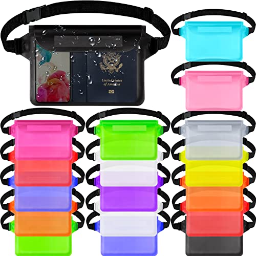 18 Pieces Waterproof Fanny Pack Waterproof Phone Pouch Bag with Waist Strap Sensitive Dry Bag Fishing Bag with Adjustable Belt for Phone Valuables for Swimming Snorkeling Boating Kayaking, 12 Colors