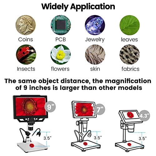 9 inch LCD Digital USB Microscope with 32G TF Card, Micsci 12MP Coin Microscope with Screen Handheld Video Camera, PC View,10" Stand,5000 mAh Rechargeable Battery,for Coins Soldering