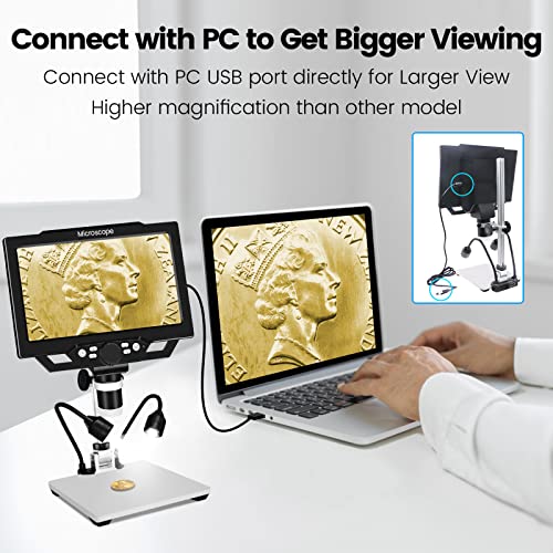 9 inch LCD Digital USB Microscope with 32G TF Card, Micsci 12MP Coin Microscope with Screen Handheld Video Camera, PC View,10" Stand,5000 mAh Rechargeable Battery,for Coins Soldering