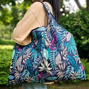 Fineget Shopping Grocery Travel Pinic Beach Tote Bag Folding Large Aesthetic Waterproof Gym Camping Laundry Bag for Women Lunch Duffel Groceries Backpack Hand Bag Blue Mood Pattern