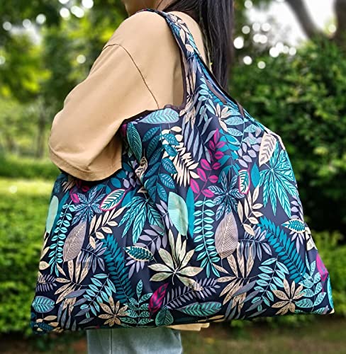 Fineget Shopping Grocery Travel Pinic Beach Tote Bag Folding Large Aesthetic Waterproof Gym Camping Laundry Bag for Women Lunch Duffel Groceries Backpack Hand Bag Blue Mood Pattern