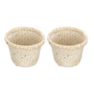 zerodeko woven hamper 2pcs rattan trash can woven water hyacinth wicker waste basket garbage container bin plant pot laundry basket for bathroom kitchen woven baskets