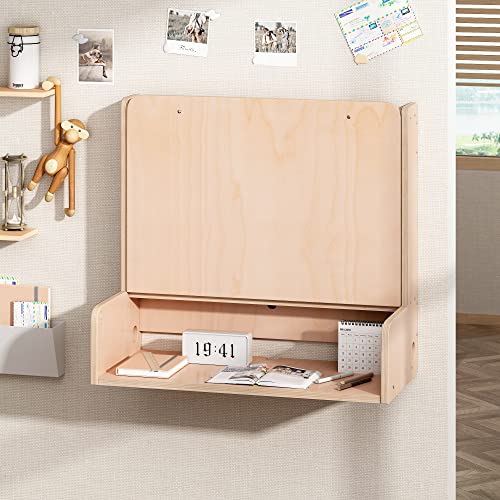 Foldable Wall Desk,Wooden Wall Computer Desk with Adjustable Shelves, Wall Mounted Folding Table with Storage for Small Spaces, Space Saving Floating Corner Desk, Wall Table(White)