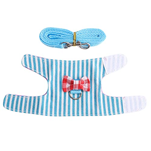 2PCs Small Pet Harness with Bowknot and Bell Decor, No Pulling Comfort Padded Vest Guinea Pig Harness and Leash Set for Ferret, Rats, Iguana, Hamster (XS)