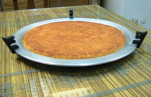 DLK - 18'' XXL - Big Aluminum Kunefe Tray, Kunafa Plate set, Kunefe Pan for Sweet ,Kunafeh or Kadaifi, Silver