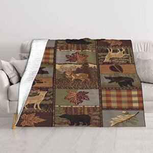 country style rustic cabin wildlife ultra-soft micro fleece throw blanket,lodge bear moose deer,custom warm lightweight blanket for couch bed living room bedroom sofa 80"x60"