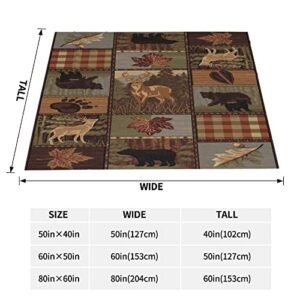 Country Style Rustic Cabin Wildlife Ultra-Soft Micro Fleece Throw Blanket,Lodge Bear Moose Deer,Custom Warm Lightweight Blanket for Couch Bed Living Room Bedroom Sofa 80"x60"