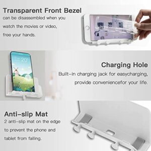 LIULANZ Clear Wall Mount Adhesive Phone Holder,Multi-Function Cell Phone Charging Brackets Holders,Hook for Living Room, Kitchen, Bathroom, Office,Compatible with Most Phones and Tablet