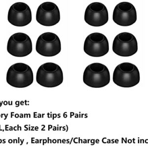 Memory Foam Ear Tips Noise Canceling Foam Eartips Ear Plug Ear Tip Gels Compatible with Beats Studio Buds/Beat Fit Pro, [Fit in Case],L/M/S 3 Size 6 Pairs,Black (Foampsb6p)