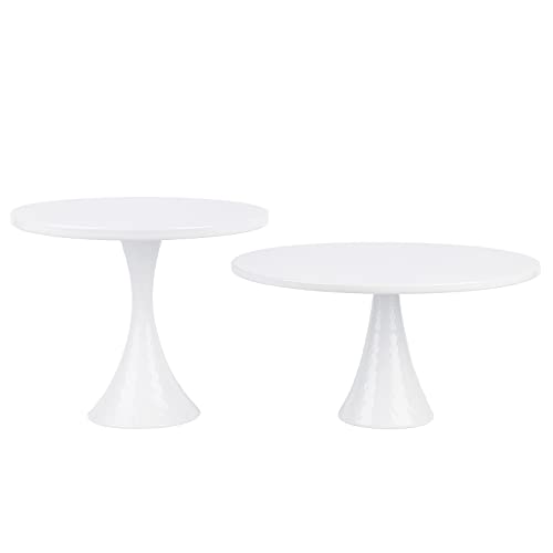 VILAVITA 2 Pieces Cake Stands Set Modern Round Cupcake Stands Metal Dessert Display Cake Stand, White