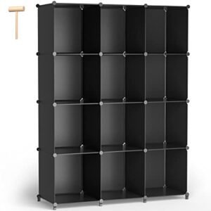 homywish cube storage organizer 12 cube closet storage shelves with wooden hammer diy closet cabinet room storage bookshelf plastic square organizer shelving for home, office, bedroom, black…