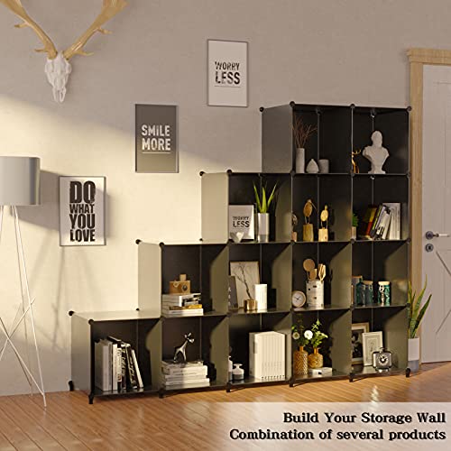 Homywish Cube Storage Organizer 12 Cube Closet Storage Shelves with Wooden Hammer DIY Closet Cabinet Room Storage Bookshelf Plastic Square Organizer Shelving for Home, Office, Bedroom, Black…