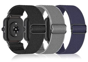 3 pack stretchy nylon watch bands compatible with amazfit gts/gts2/gts 3/gts 2e/gts 2 mini/gts 4 mini, 20mm loop elastic straps for amazfit bip u pro/bip/bip lite/bip s/bip s lite/bip u bip 3/bip 3 pro for women men