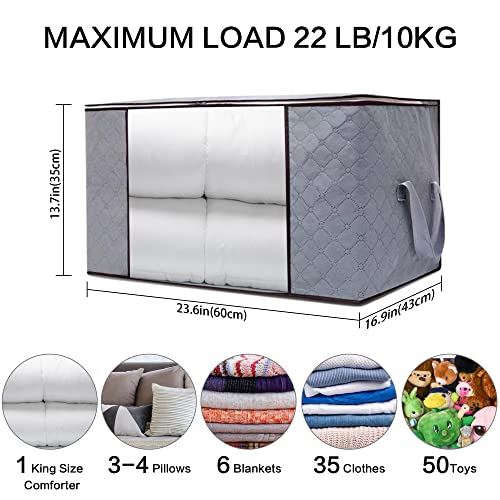 Joycefuuu 3 Pack Large Capacity Clothes Storage Bag Organizer,Foldable Clothing Storage Bins with Clear Window,Reinforced Handle Sturdy Zipper for Organizing Comforters,Blankets,Bedding,Toys, 90L,Grey