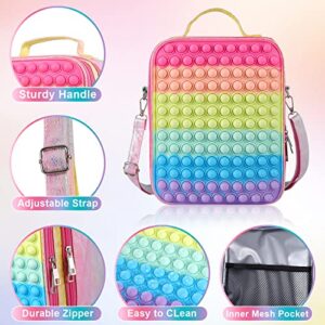 Pop Lunch Box for Girls Kids Insulated Lunch Bag, Rainbow Push Bubble Girls Lunch Box for School Supplies Office, Leakproof Cooler Lunch Tote Bag with Adjustable Strap, Birthday Back to School Gifts