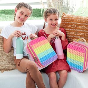 Pop Lunch Box for Girls Kids Insulated Lunch Bag, Rainbow Push Bubble Girls Lunch Box for School Supplies Office, Leakproof Cooler Lunch Tote Bag with Adjustable Strap, Birthday Back to School Gifts