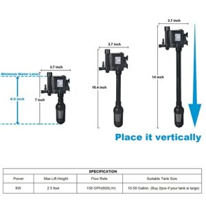 TARARIUM Aquarium Power Head Pump 158GPH Submersible Wave Maker Water Pump Oxygen Aerator Air Pump for Fish Tanks 10-50 Gallon