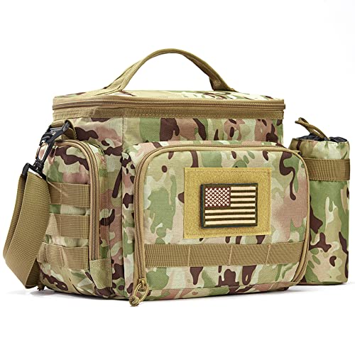 MOV COMPRA Tactical Lunch Bag for Men, Insulated Lunch Box Leakproof Large Capacity with MOLLE Water Bottle Pouch Lunchbox for Adult Work Picnic（Camouflage Green）