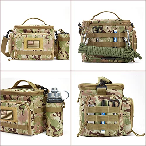 MOV COMPRA Tactical Lunch Bag for Men, Insulated Lunch Box Leakproof Large Capacity with MOLLE Water Bottle Pouch Lunchbox for Adult Work Picnic（Camouflage Green）