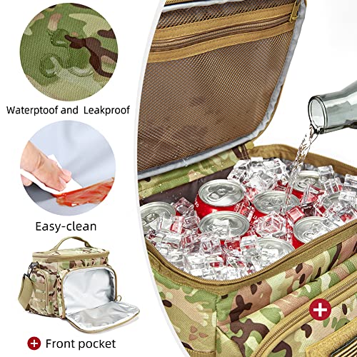 MOV COMPRA Tactical Lunch Bag for Men, Insulated Lunch Box Leakproof Large Capacity with MOLLE Water Bottle Pouch Lunchbox for Adult Work Picnic（Camouflage Green）