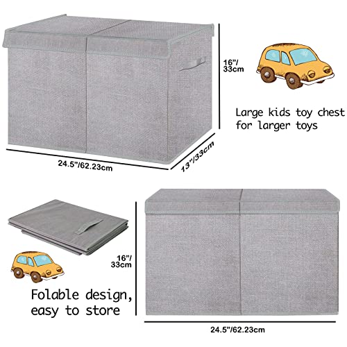 Pantryily Toy Box Storage Organizer - Large Collapsible Kids Toys Chest Boxes Container Bins with Lids & Handles for Nursery,Playroom,Office 26.8 "x13.8 x16 (Grey)