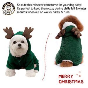 AOFITEE Dog Christmas Reindeer Costume Dog Onesie Soft Comfy Coral Velvet Pajamas, Pet Warm Winter Hoodies Jumpsuits for Holiday Party (Medium, Green)