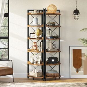 Rolanstar Corner Shelf, 6 Tier Book Shelf Display Shelves, Corner Ladder Shelf Plant Stand for Living Room, Kitchen, Balcony, Small Space, Rustic Brown