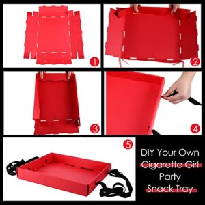 2 Pcs Wearable Party Tray Snack and Beverage Carrier Foldable Drink Carriers Drink Holder Movie Snack Trays with Strap Halloween Costume Accessory Prop with 4 Ribbons, 2 x 11 x 13 Inches (Red)