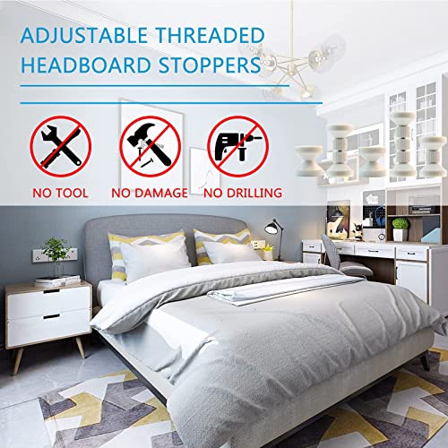 Adjustable Threaded Bed Frame Anti-Shake Tool, Headboard Stoppers Fixer, Bedside Anti Shake Telescopic Support Stabilizer for Room Wall, Beds, Cabinets, Sofas, Protect The Wall from Banging, White