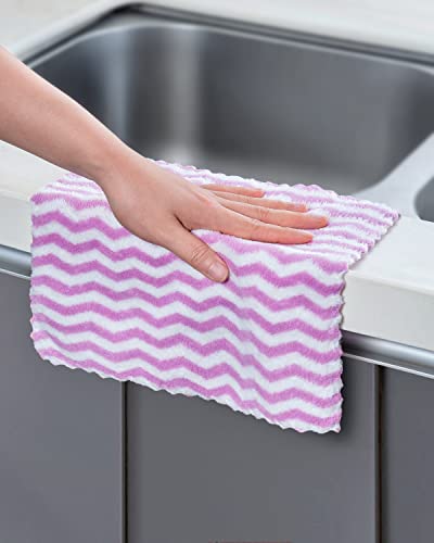 YOHOTA 12 Pack Microfiber Cleaning Cloth,10 Inch x 10 Inch,Drying & Auto Detailing,Kitchens,Bathrooms,Offices,Kitchen Towels and Dishcloths Set (Pink,Green,Blue,Purpel)