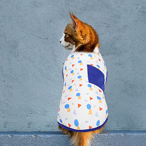 Preferhouse 2 Pieces Dog T-Shirt Dog Cat Geometry Print Vest with Pocket Puppy Kitten Tee Pet Apparel Summer Breathable T-Shirts Suitable for Small and Medium Pets (X-Large, White)